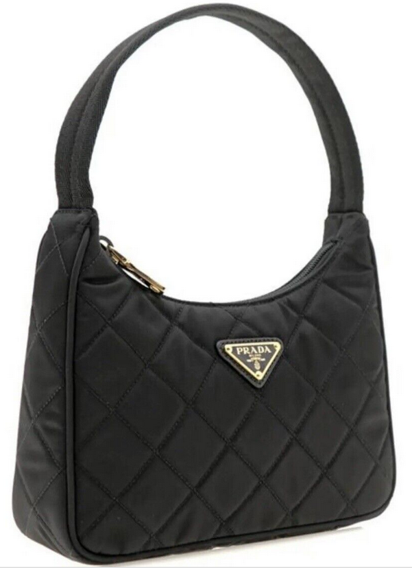 Prada Hobo Mini Quilted Black Nylon Shoulder Bag